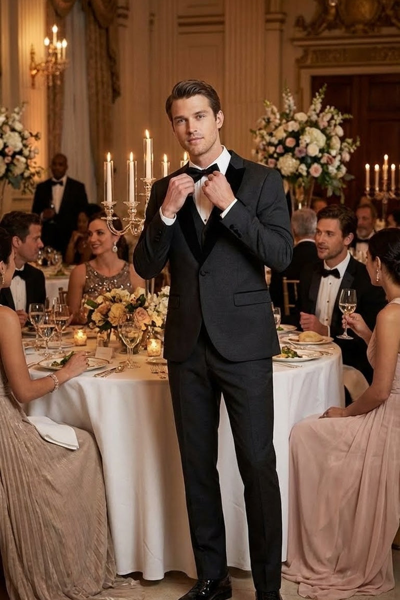 "Lexington" Black 1-Button Peak Tuxedo (3-Piece Set) – Buy4LessTuxedo.com
